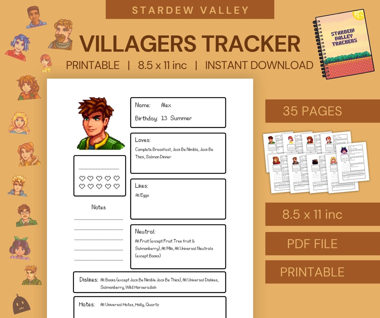Stardew Valley Tracker Bundle: Crafting, Fishing, Villagers (printable ...
