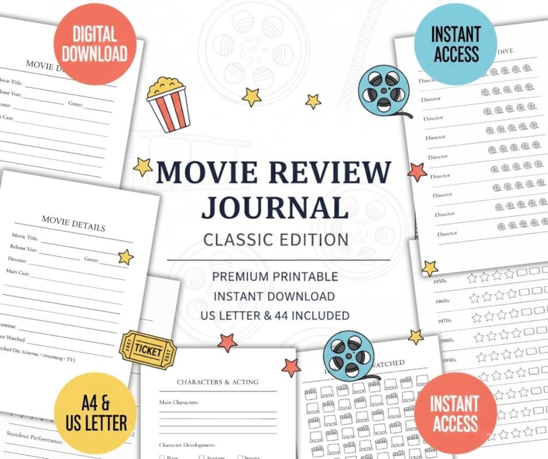 Movie Review Journal | Classic Film Logbook, Cinephile Gift (PDF ...