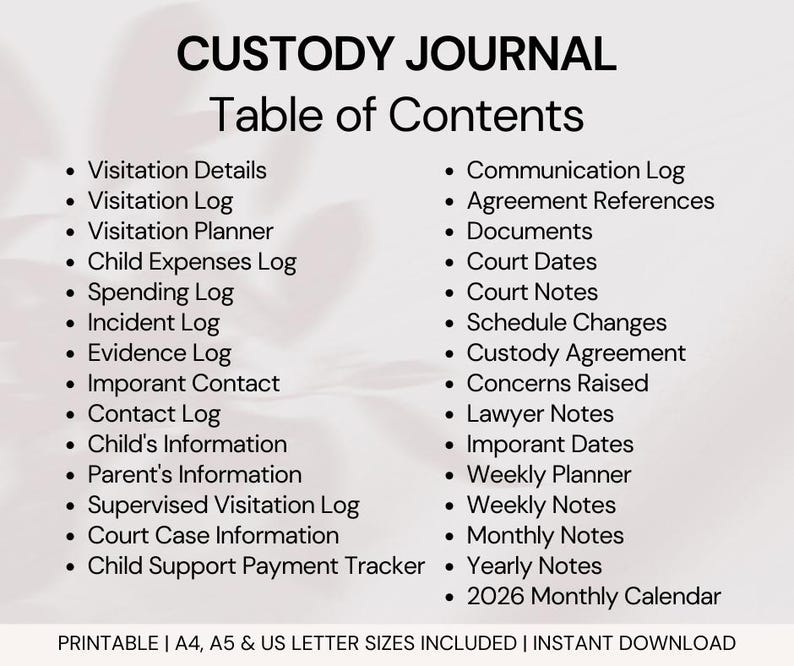 2026 Child Custody Journal: Co-parenting Planner (digital Download) - Etsy