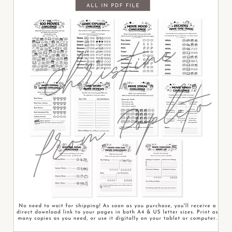 Movie Challenge Journal | 100 Films, Bingo Tracker (PDF Printable) - Etsy