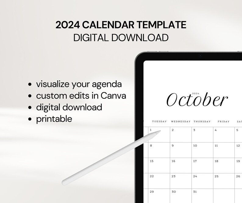 2024 Year Calendar Canva Template Editable and Printable 2024 Wall ...