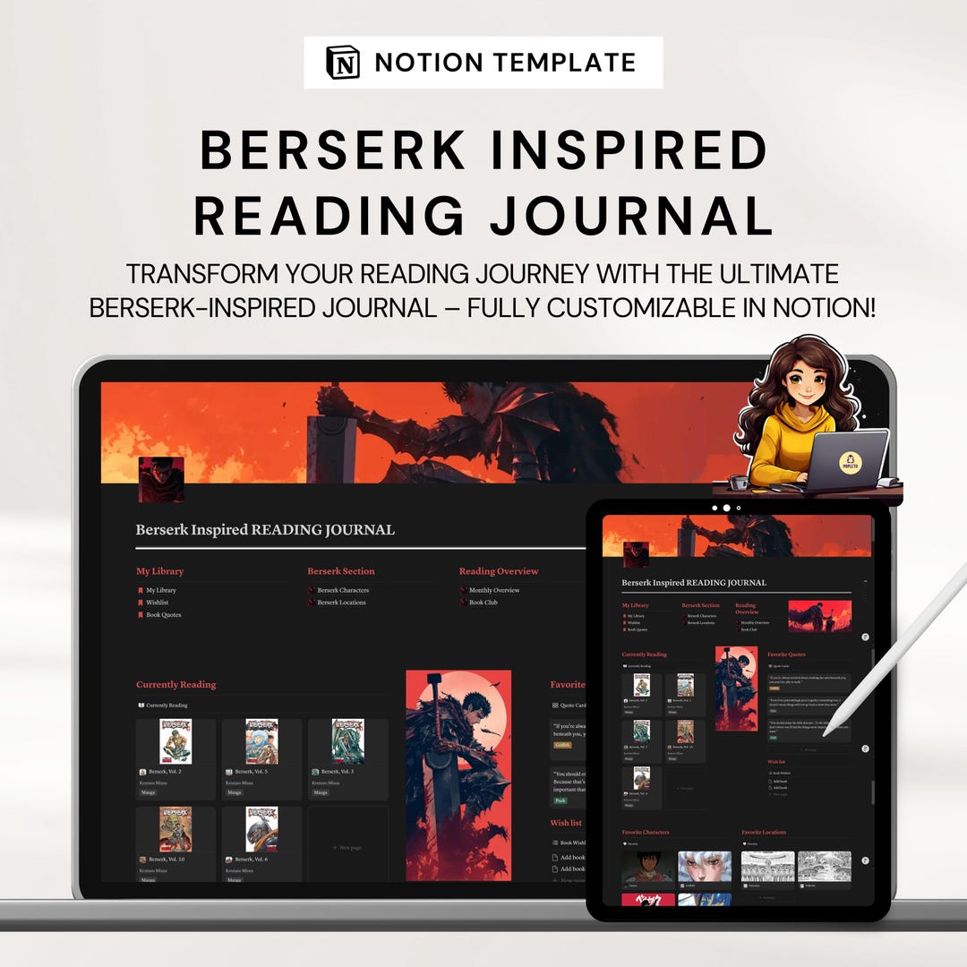 Berserk Reading Journal Berserk Notion Template Manga Tracker Editable ...