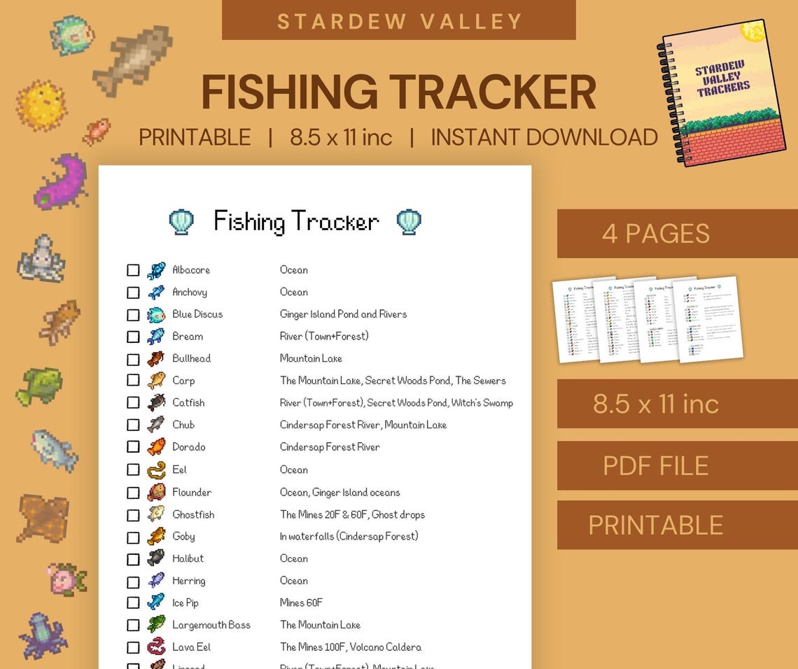 Stardew Valley Tracker Bundle: Crafting, Fishing, Villagers (printable ...
