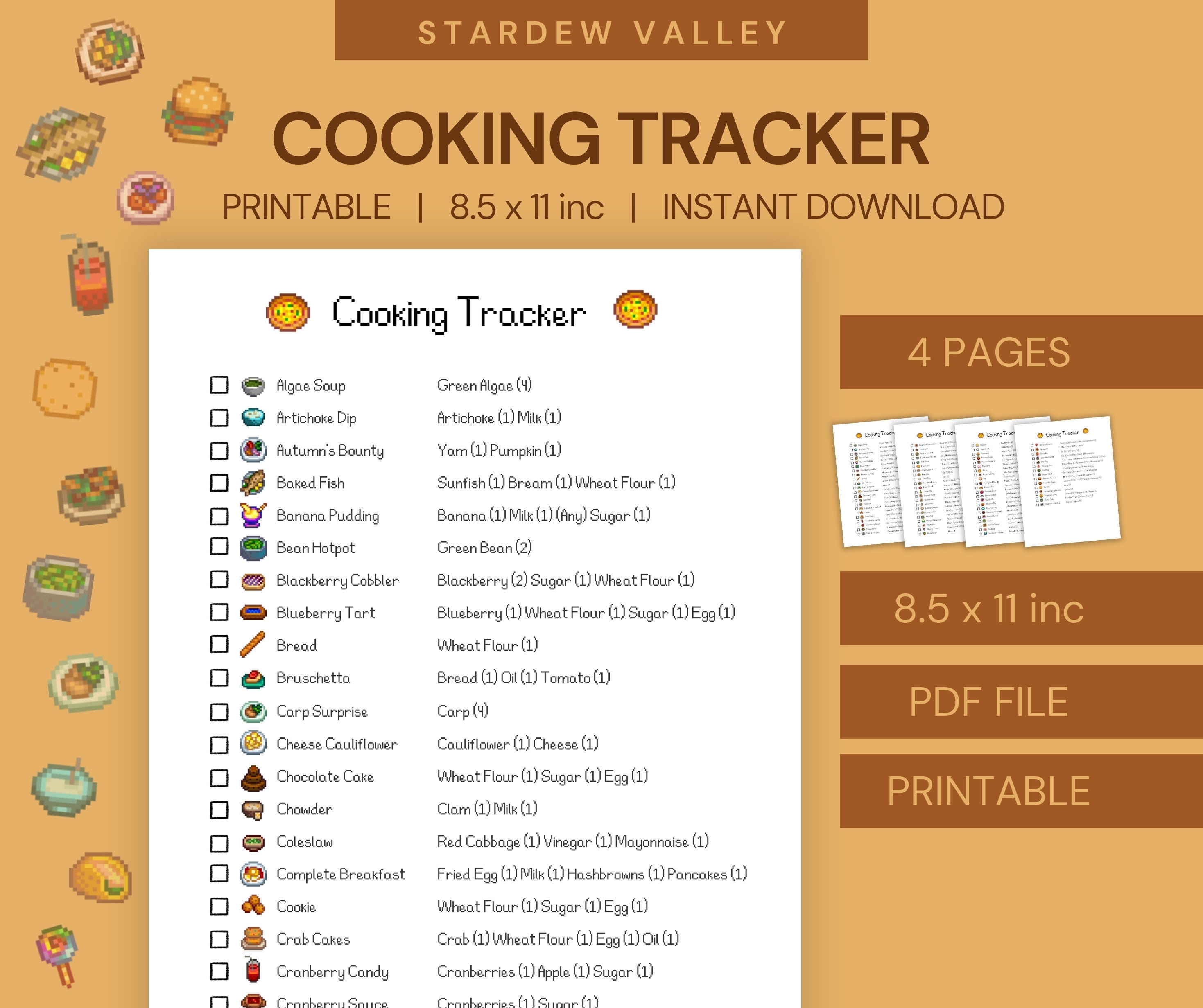 Stardew Valley Cooking Tracker Printable (PDF Download) - Etsy