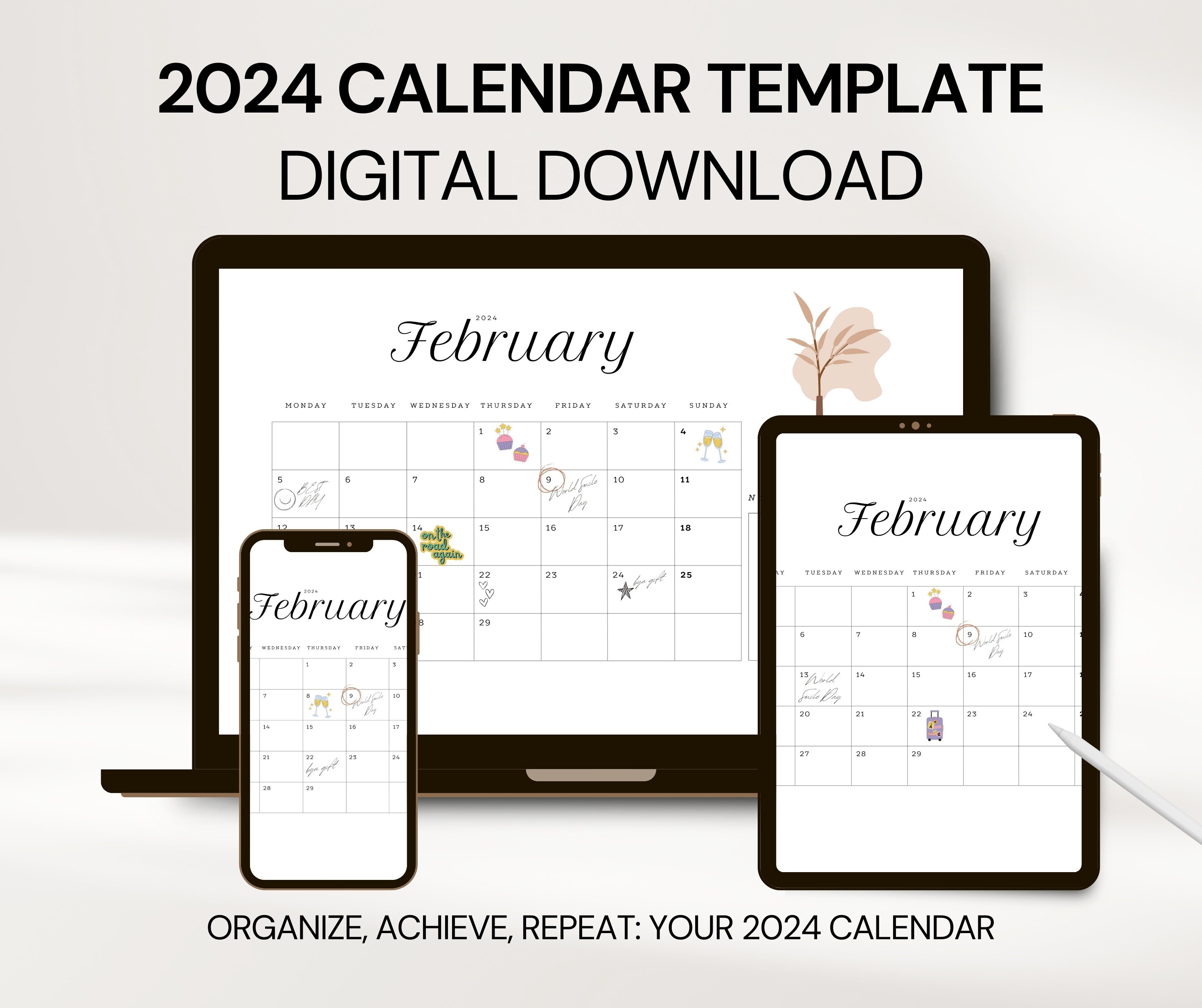 2024 Year Calendar Canva Template Editable and Printable 2024 Wall ...