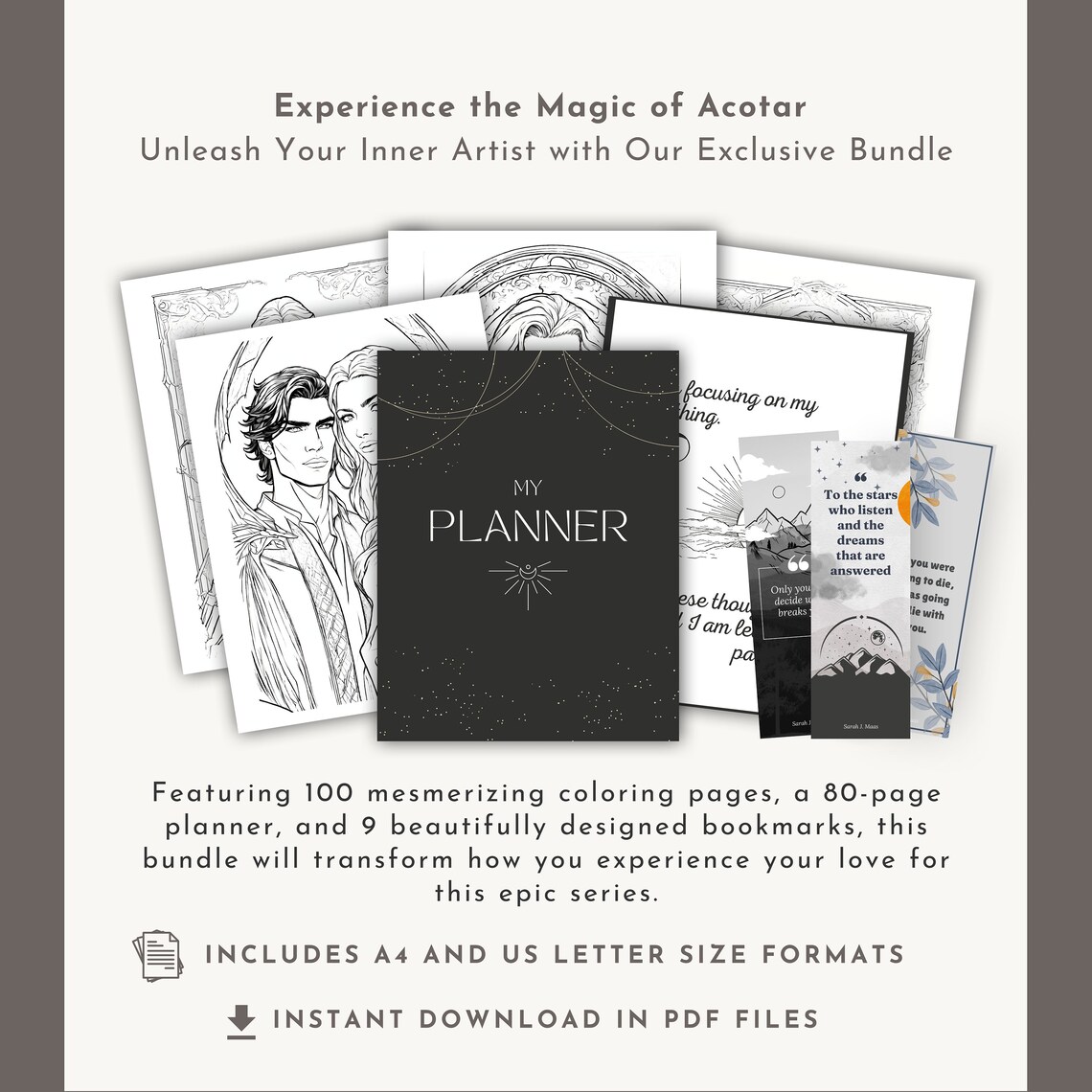 ACOTAR Inspired Printable Bundle: Coloring Pages, Bookmarks, Planner - Etsy