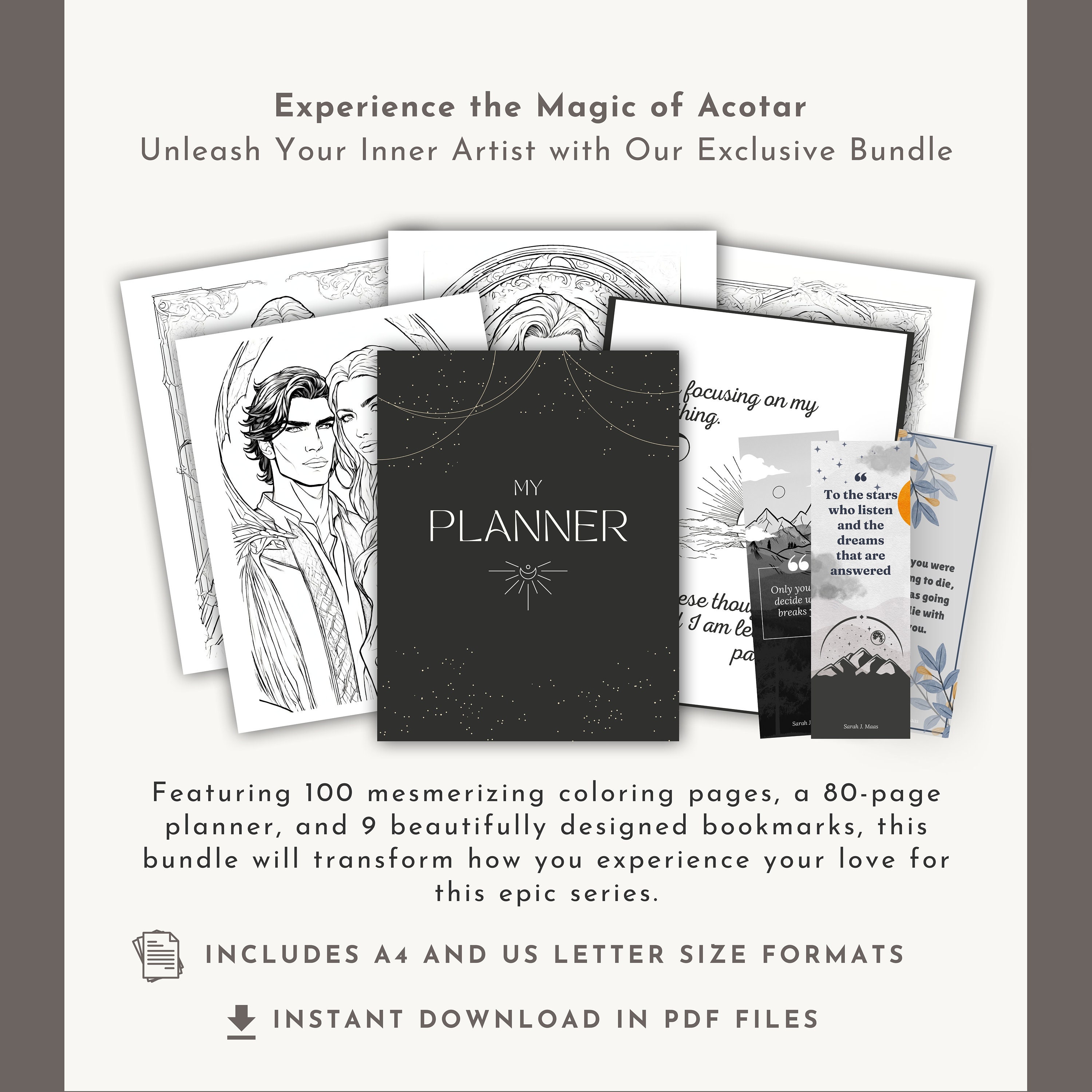 ACOTAR Inspired Printable Bundle: Coloring Pages, Bookmarks, Planner - Etsy