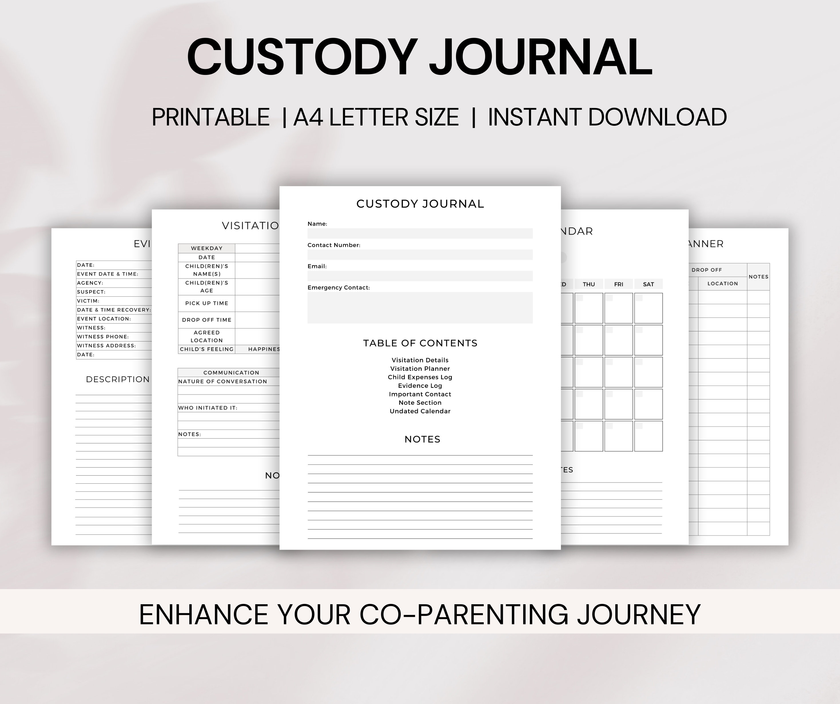 Printable Child Custody Journal: Co-parenting Planner (A4, Digital ...