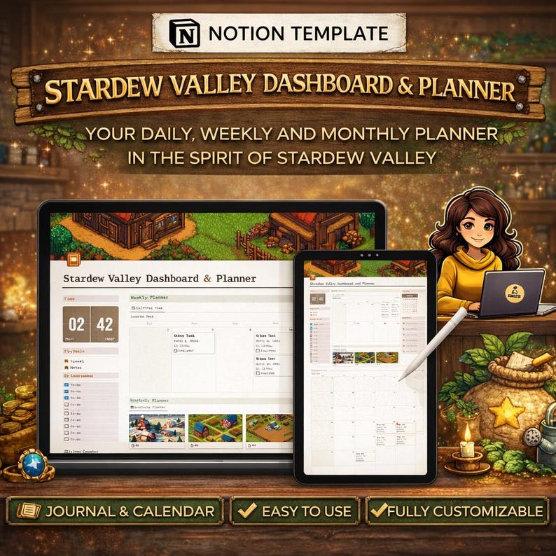 Stardew Valley Notion Dashboard Planner: Weekly, Monthly, Journal ...