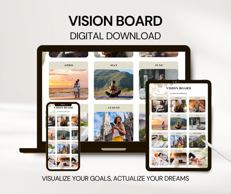 Digital Vision Board, Canva Template, Create Your Dreams, Printable Vision Board Aesthetic, 2024 ...