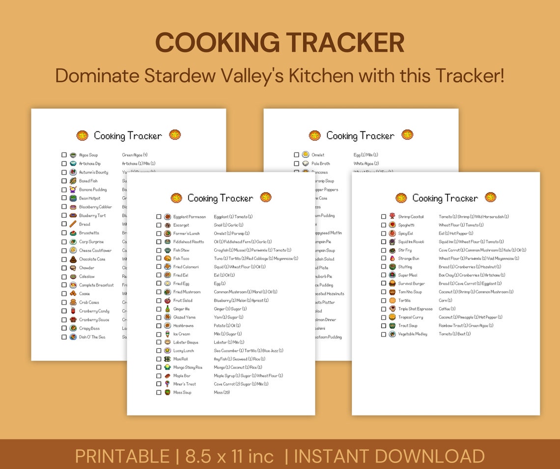 Stardew Valley Cooking Tracker Printable PDF Digital Download Stardew ...