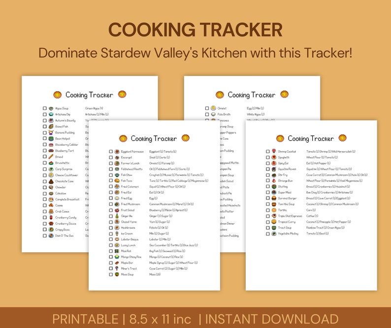 Stardew Valley Cooking Tracker Printable (PDF Download) - Etsy