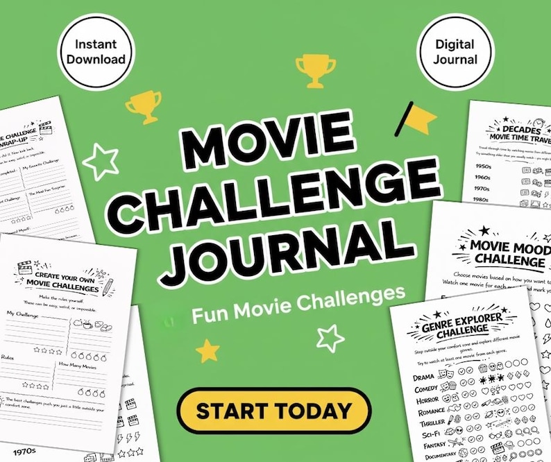 Movie Challenge Journal | 100 Films, Bingo, Genre Game (digital ...