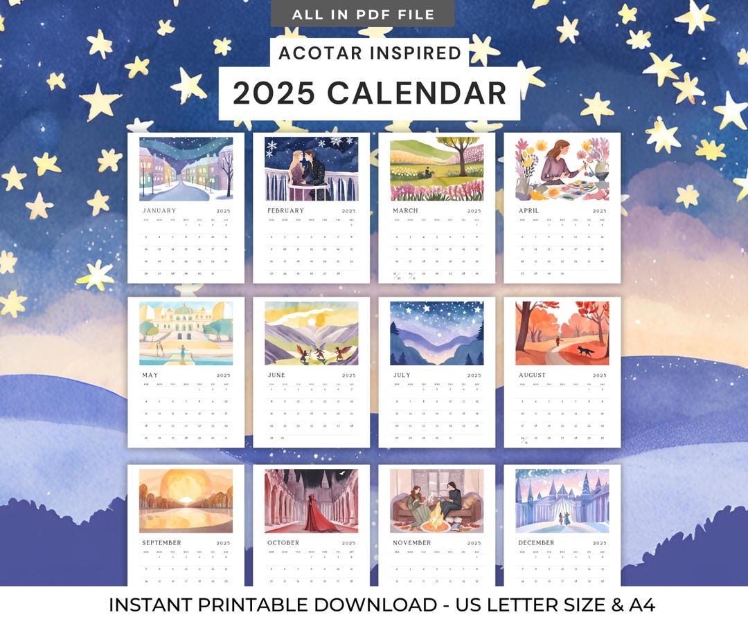 ACOTAR Calendar 2025 Bookish Wall Calendar Art Sarah J. Maas Gift With ...