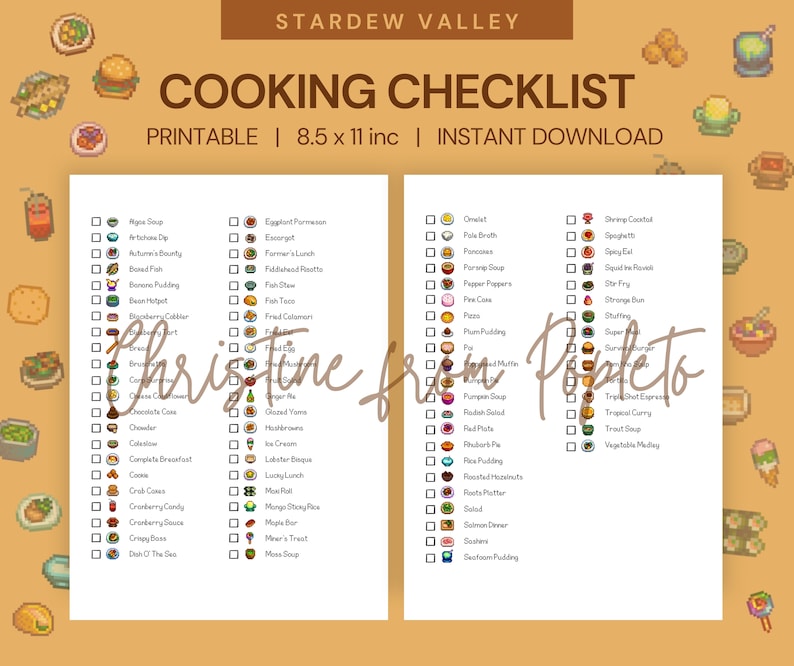 Stardew Valley Cooking Checklist - Cooking Collection in 2 Pages ...