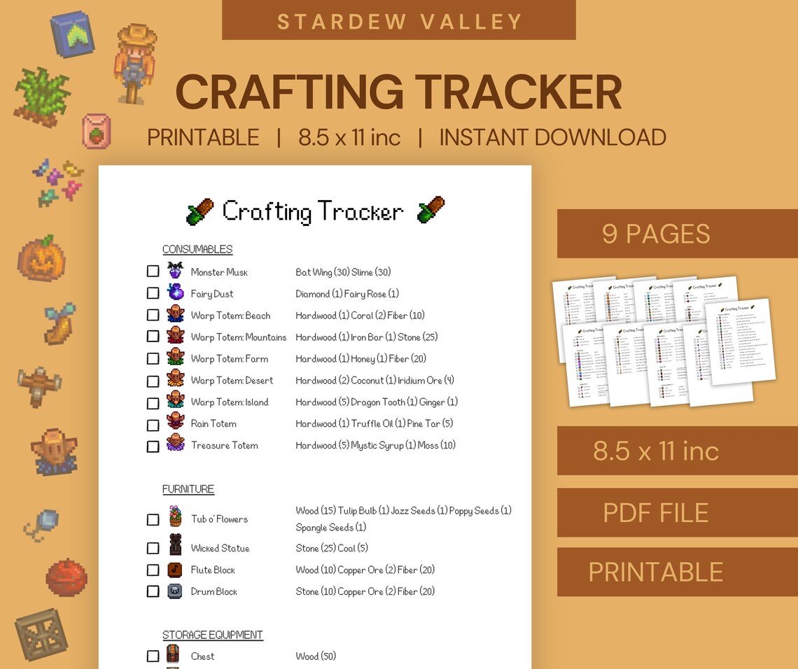 Stardew Valley Crafting Tracker Printable PDF Keep Your Crafting ...