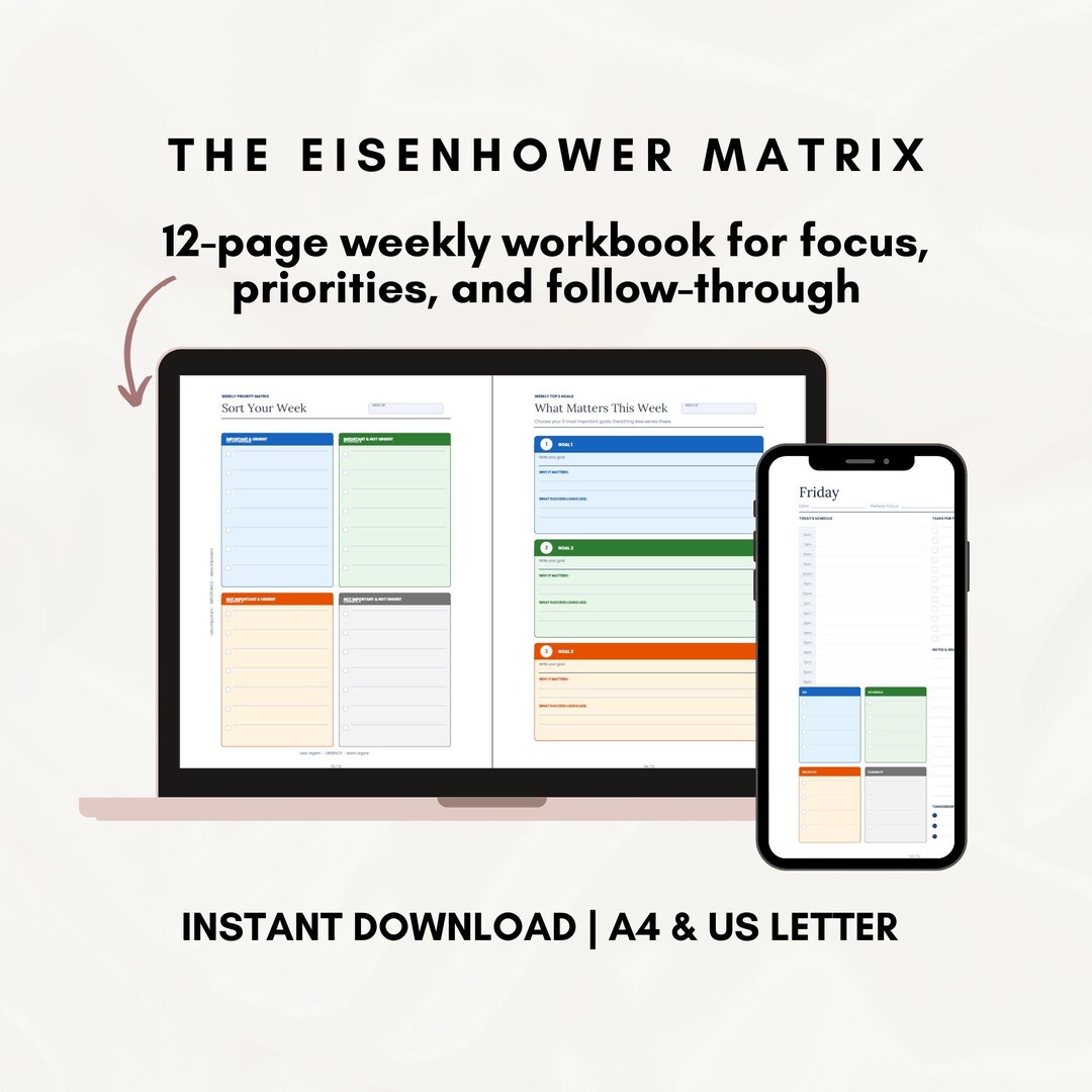 Eisenhower Matrix Weekly Planner, Priority Focus Workbook (digital ...