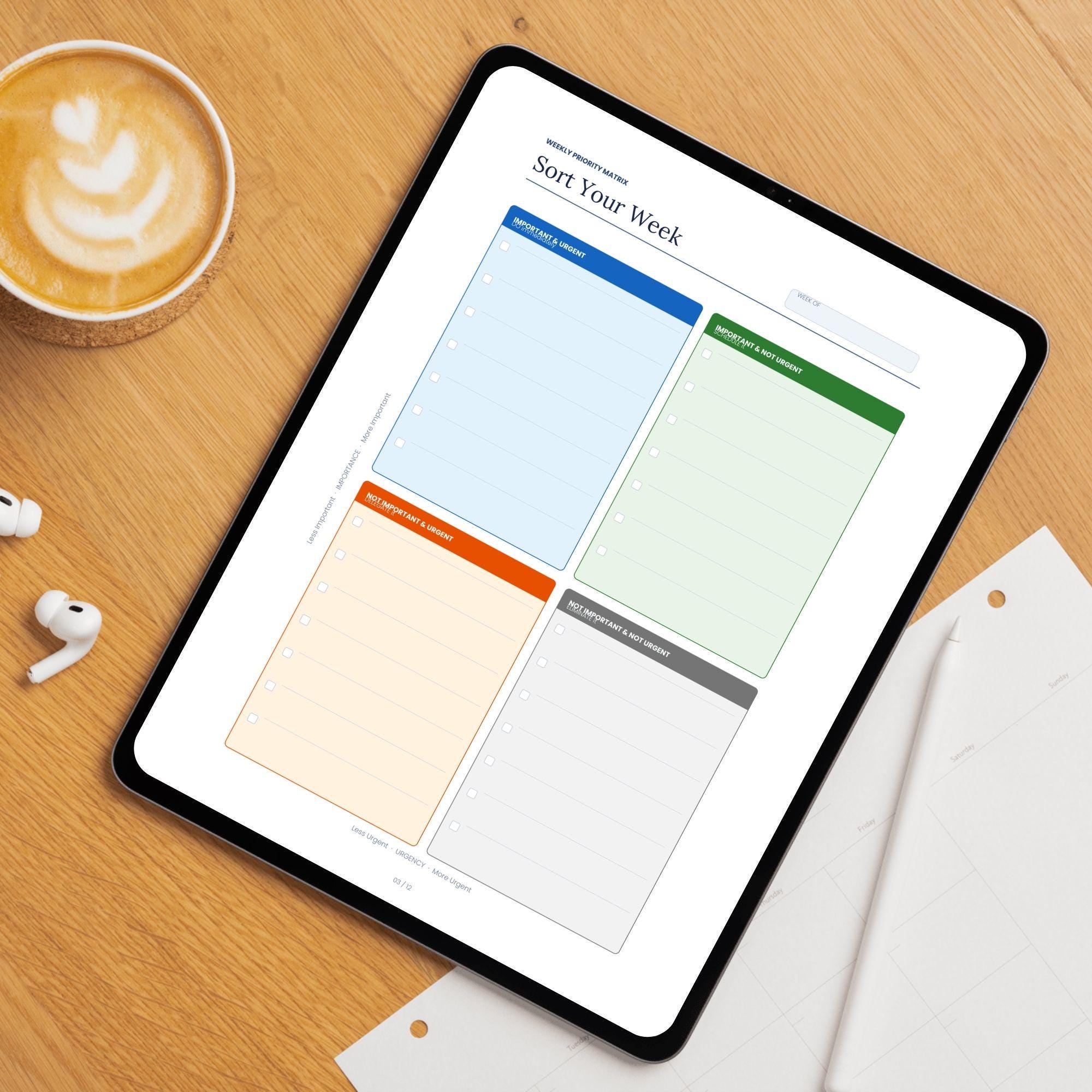 Eisenhower Matrix Weekly Planner, Priority Focus Workbook (digital ...