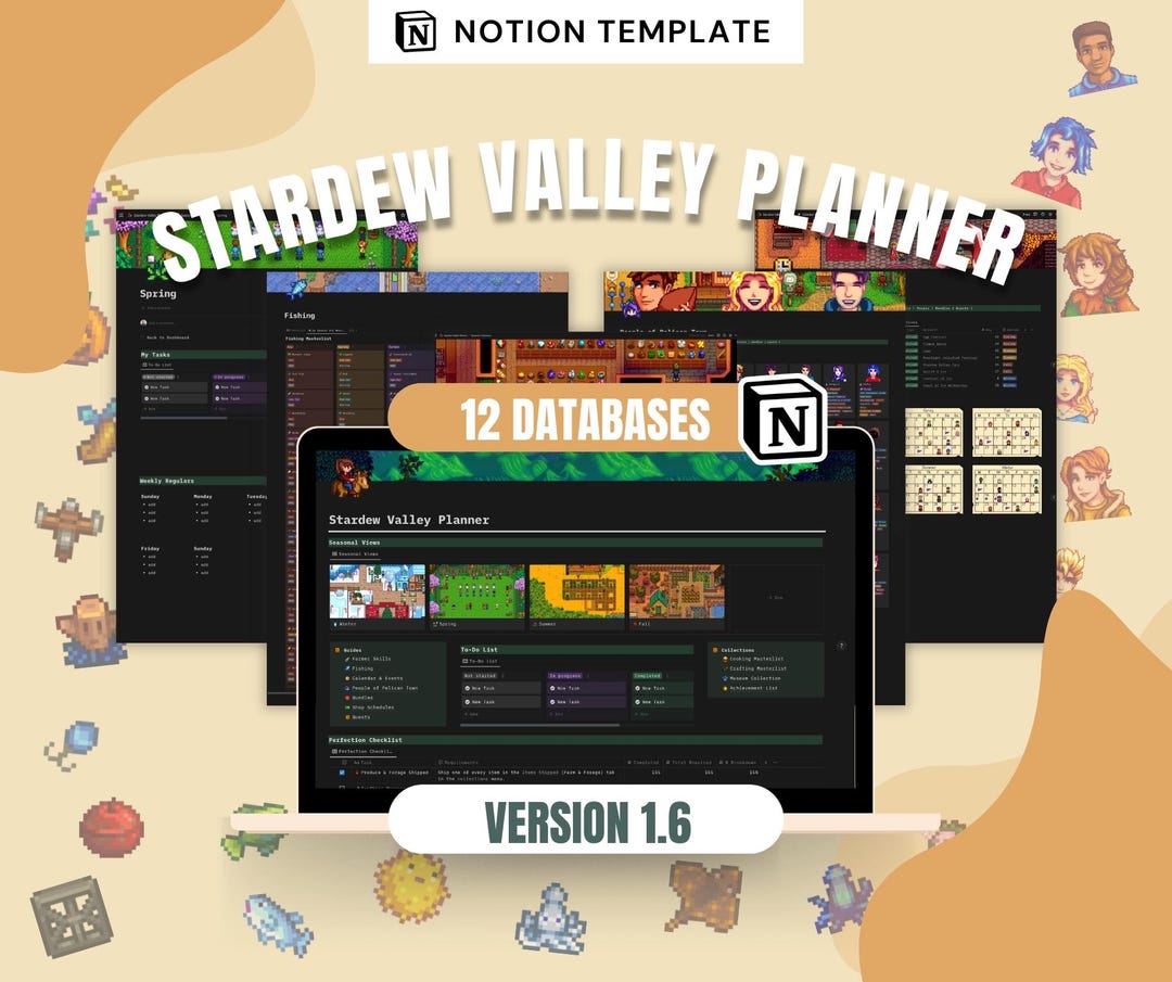 Stardew Valley Planner: 1.6 Notion Template, Game Tracker (digital ...