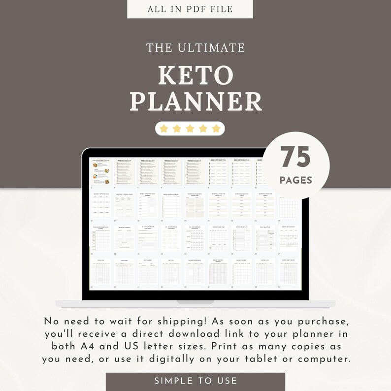 Ultimate Keto Planner 75 Pages Printable Keto Bundle A4 US Letter Keto ...