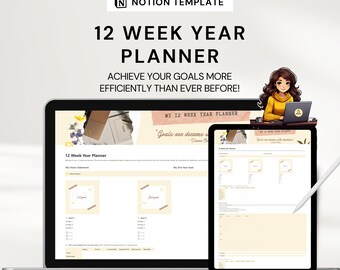 12 Week Year Planner Notion Template Notion Life Planner 90 Day 12 Week ...
