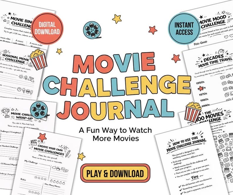 Movie Challenge Journal | 100 Films, Bingo Tracker (PDF Printable) - Etsy
