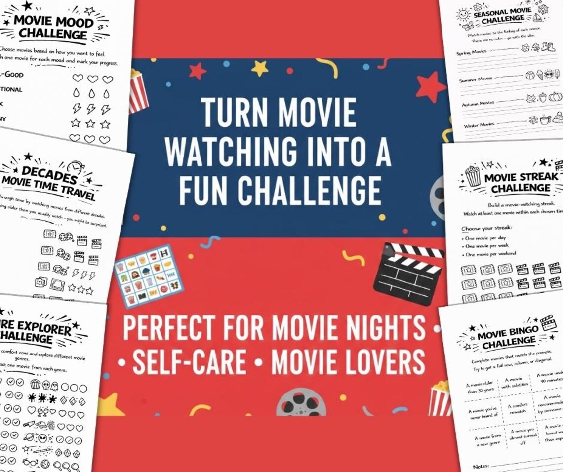 Movie Challenge Journal | 100 Films, Bingo, Genre Game (digital ...