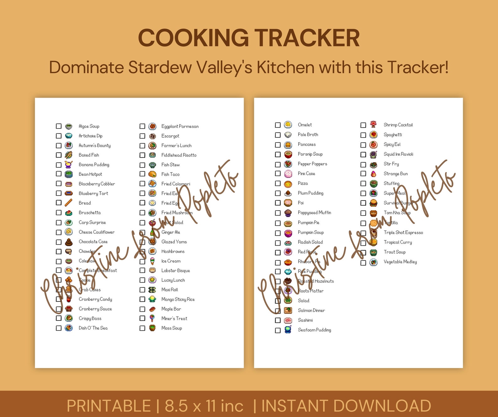 Stardew Valley Cooking Checklist: Printable Planner (digital Download ...