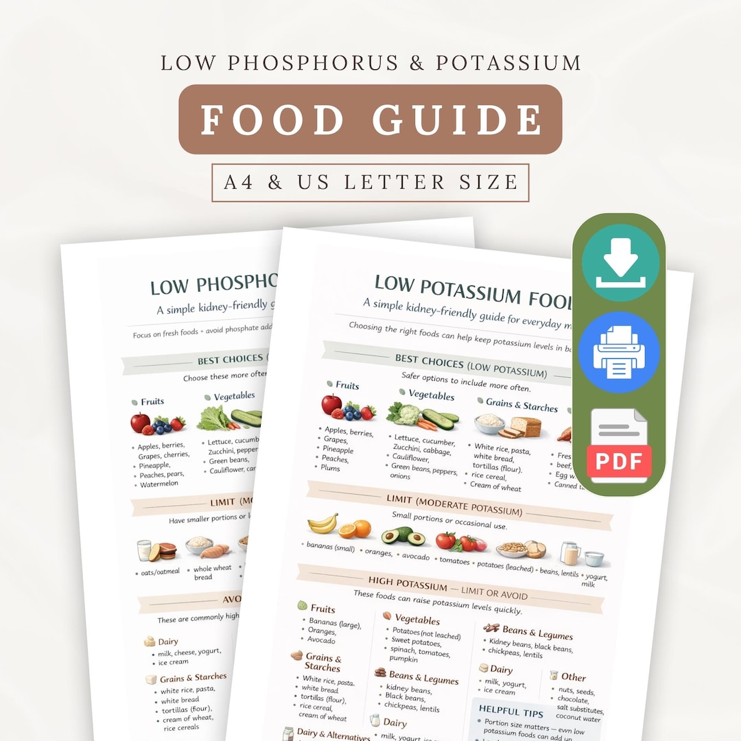 Low Phosphorus & Low Potassium Food List | Renal Diet Printable ...