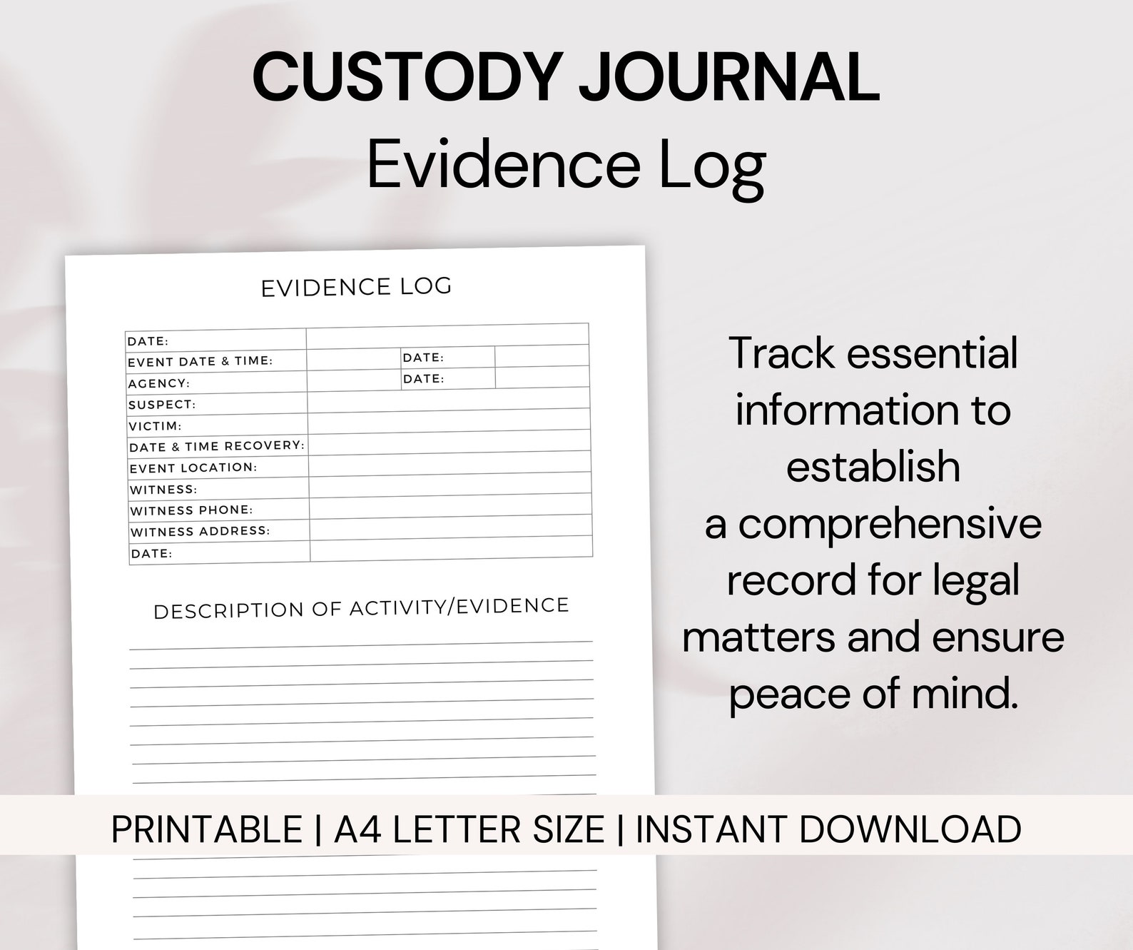 Printable Child Custody Journal: Co-parenting Planner (A4, Digital ...