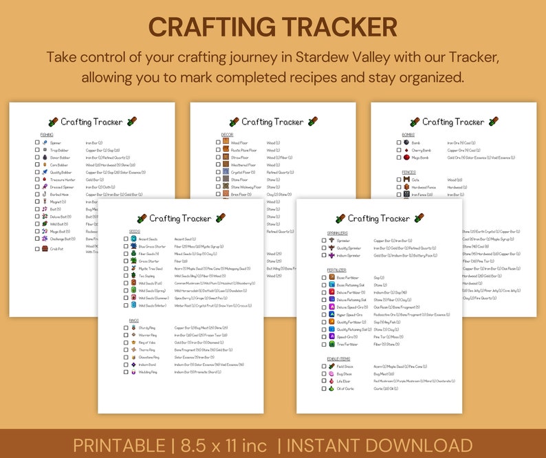 Stardew Valley Crafting Tracker Printable PDF - Keep Your Crafting ...
