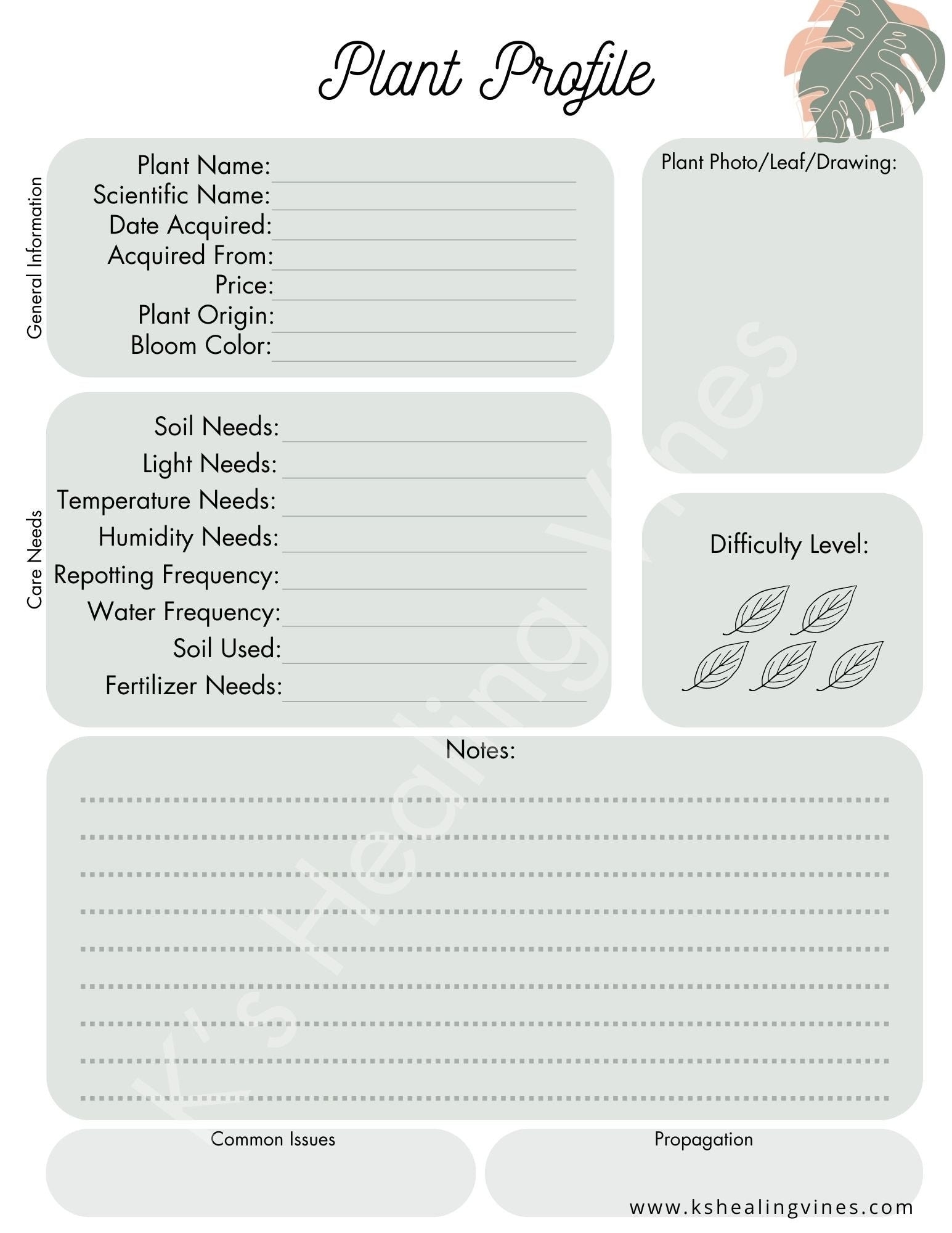 Plant Care Log Book Digital Download Track Growth - Etsy