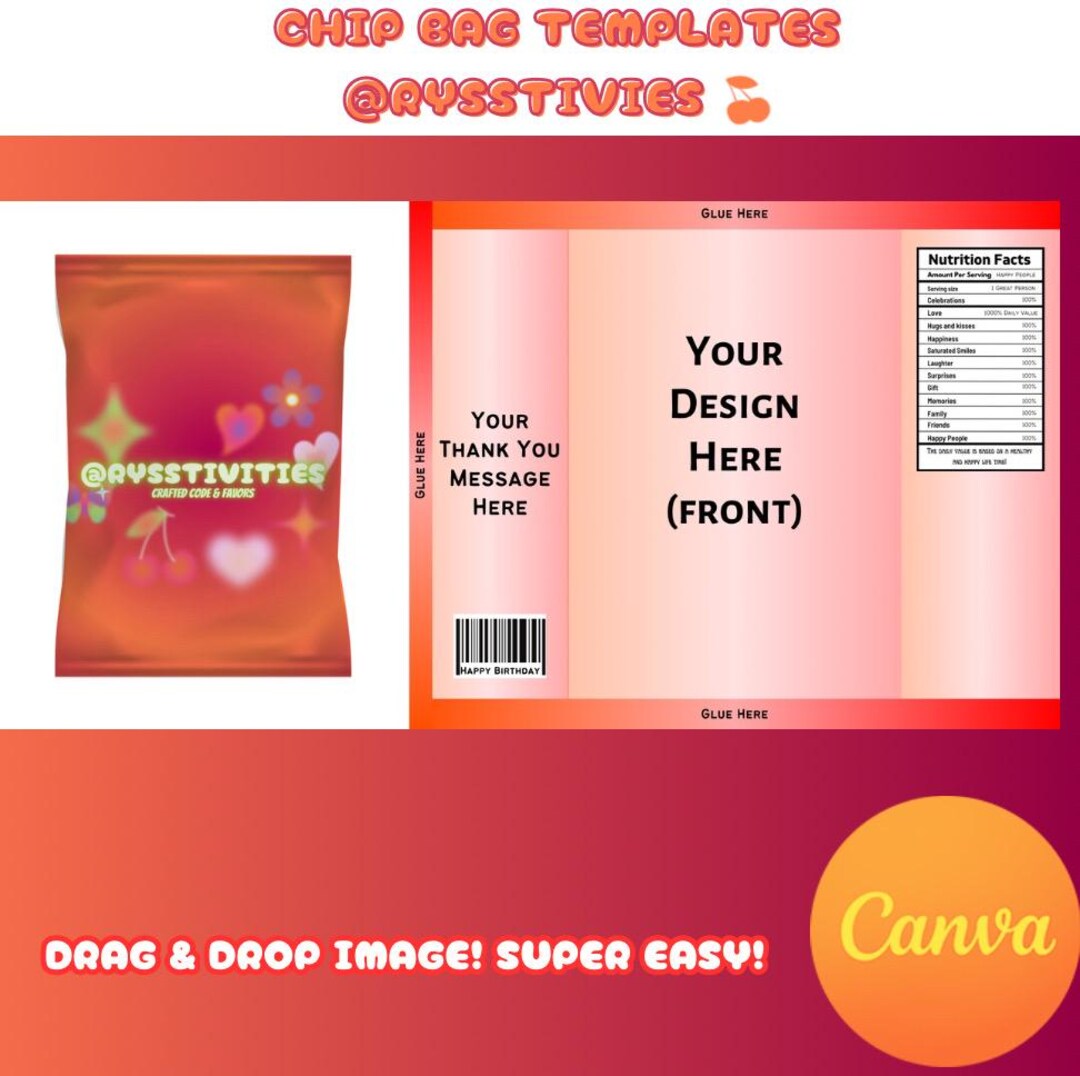 Chip Bag Template , Editable Chip Bag Template - Etsy