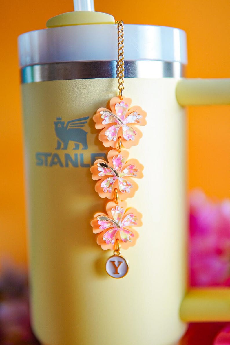 Orange Hibiscus Stanley Straw Charm: Personalized Tumbler Accessory - Etsy