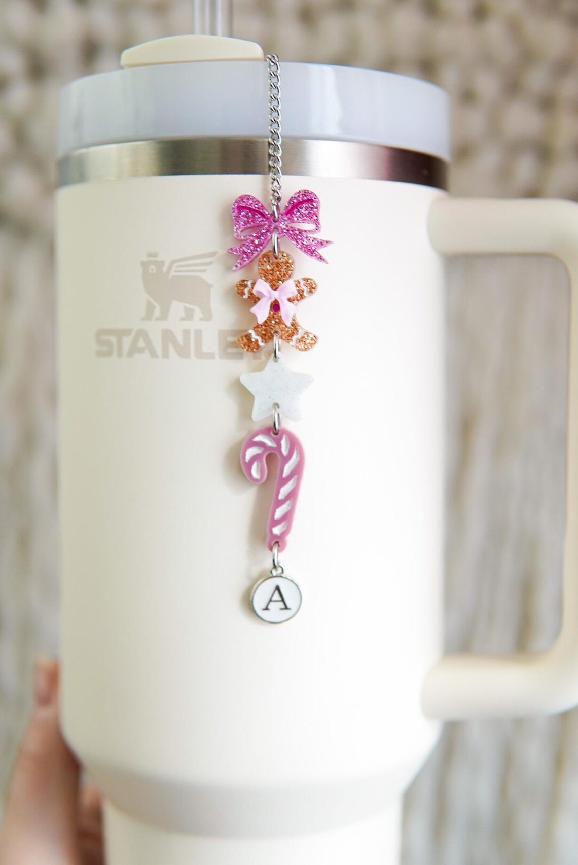 Pink Gingerbread Man Stanley Charm: Glitter Acrylic Christmas Straw ...