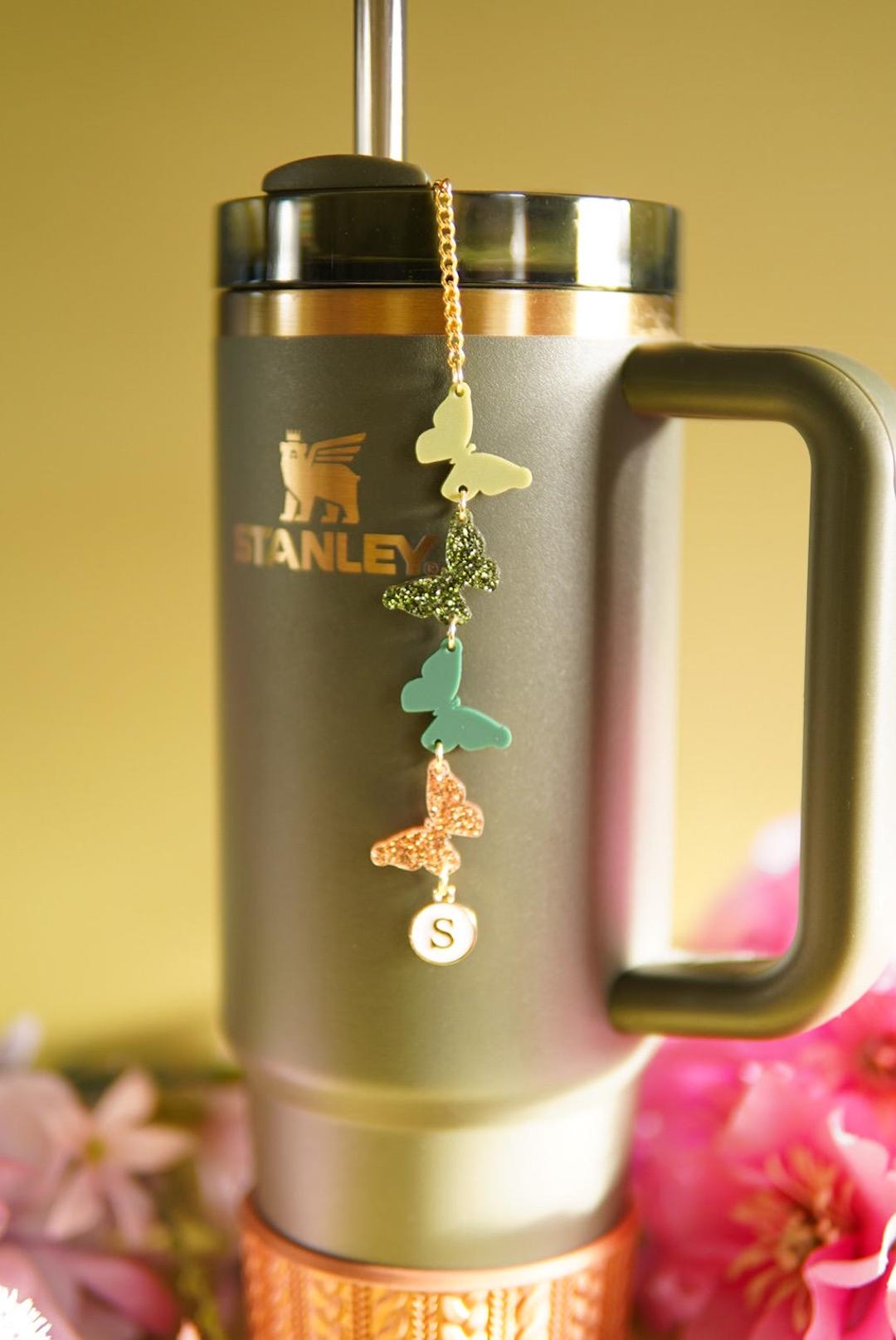 Butterfly Stanley Straw Topper: Personalized Name Charm, Acrylic Spring ...