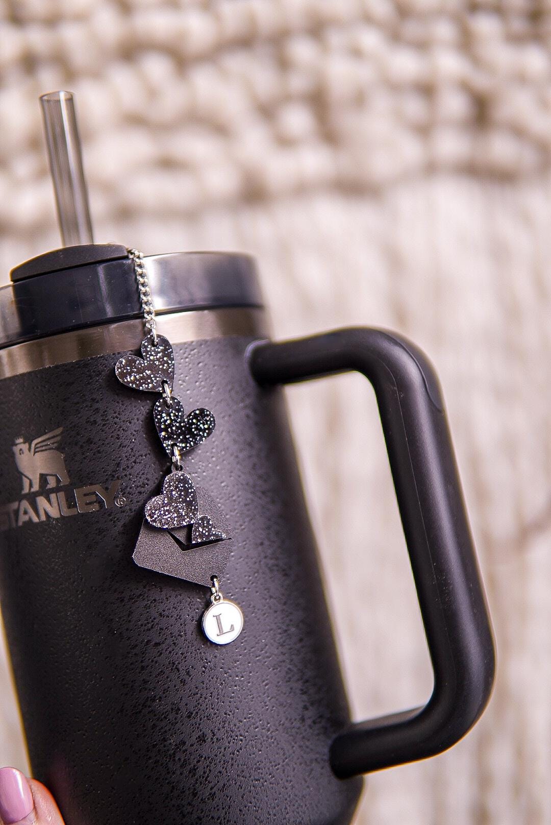 Black Glitter Hearts Stanley Straw Topper: Love Letter Charm - Etsy