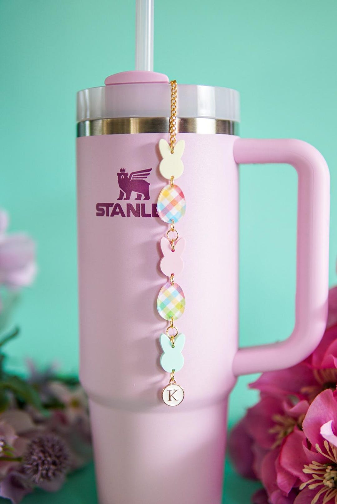 Personalized Easter Bunny Stanley Straw Topper: Pastel Plaid Acrylic ...