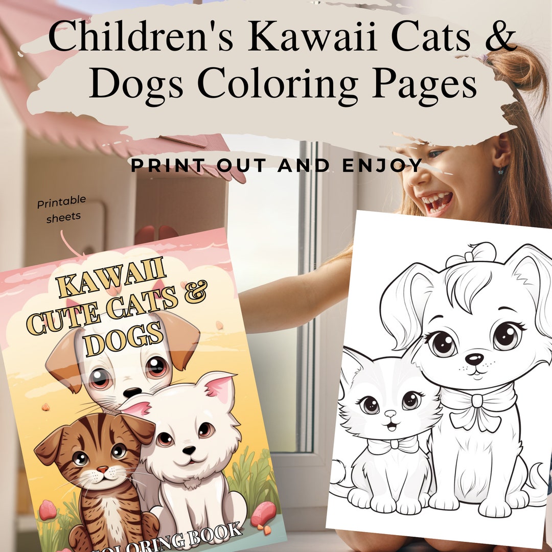 Kawaii Cute Cats & Dogs Children's Coloring Book Pages: Enjoy 72 Unique ...