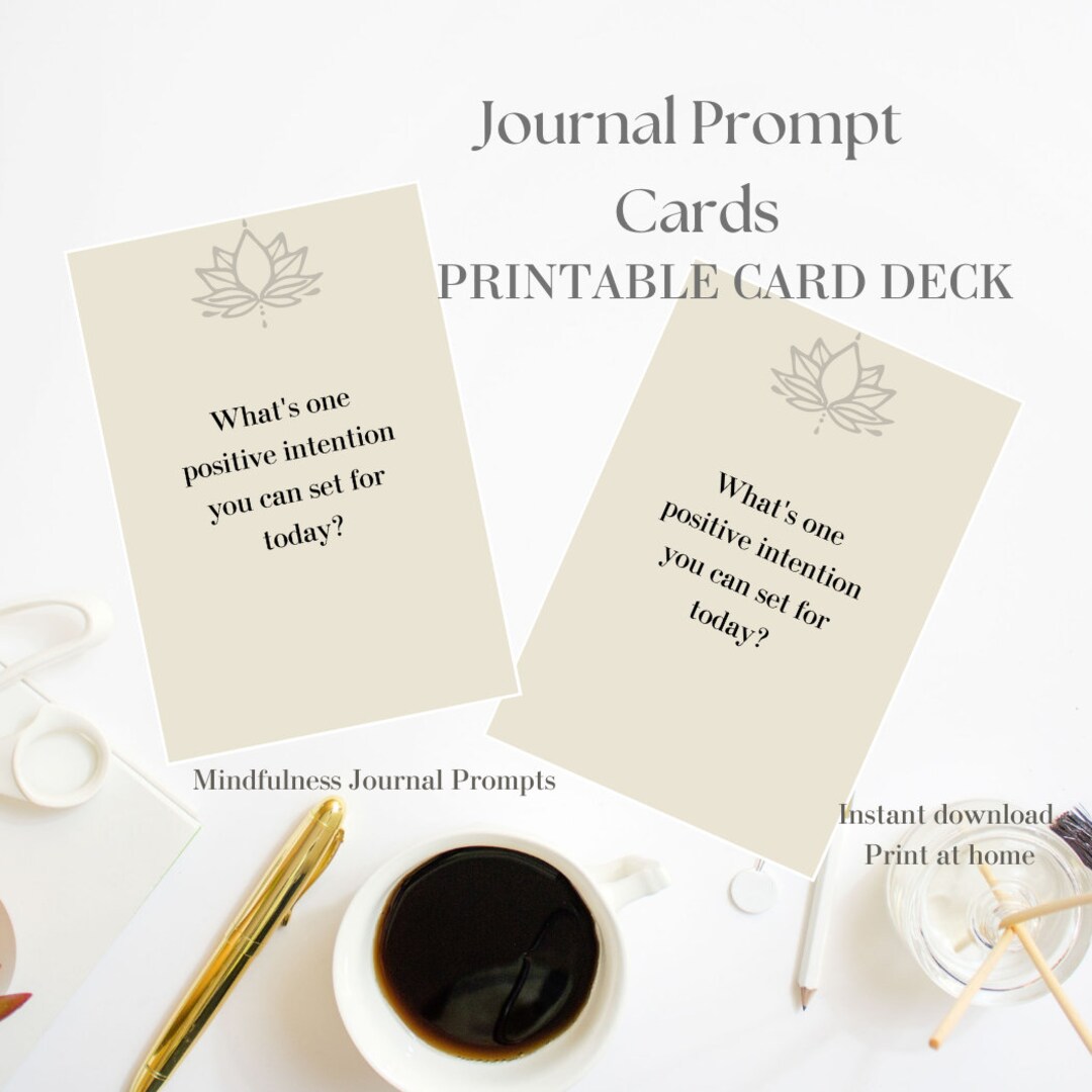 Printable Journal Prompt Card Deck for Mindfulness, Wellbeing, Print at ...