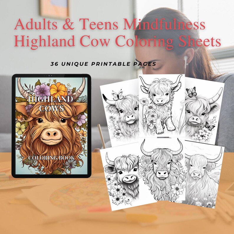 Charming Highland Cow Coloring Book: 36 Highland Cow Illustrations for ...