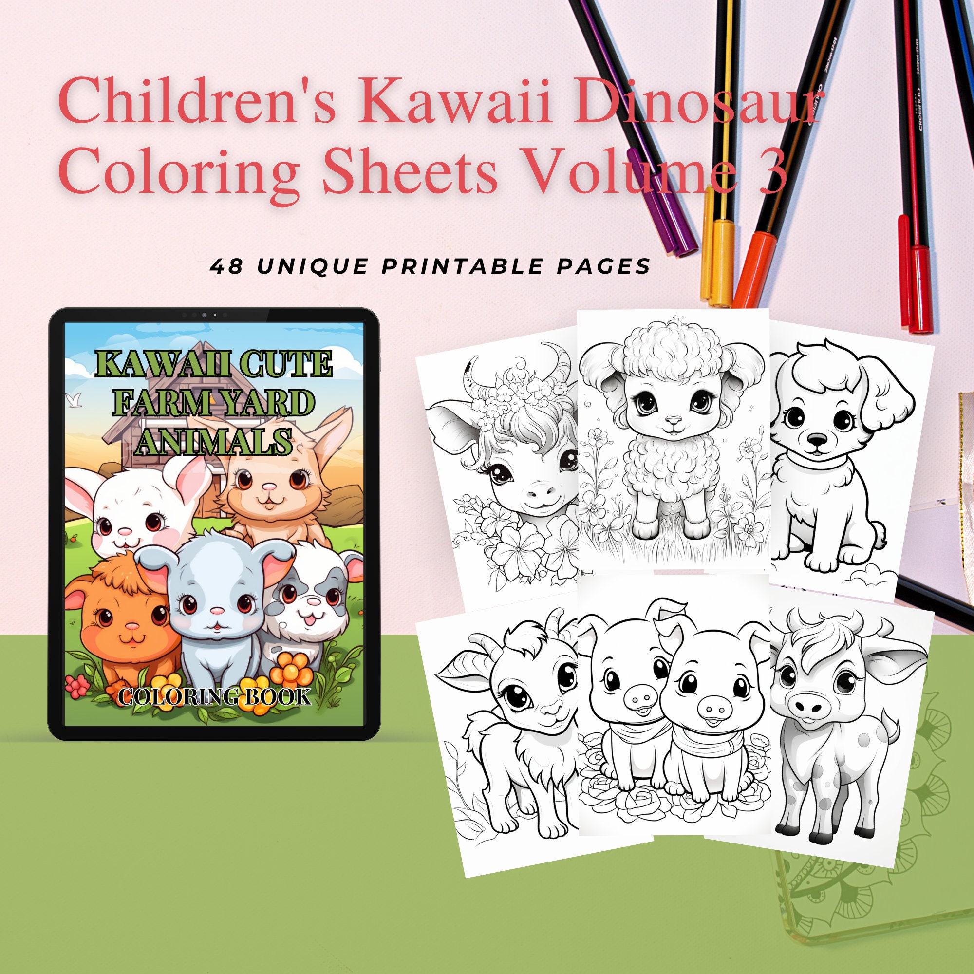 Kawaii Cute Farm Yard Animals: Delightful Children's Coloring Book ...