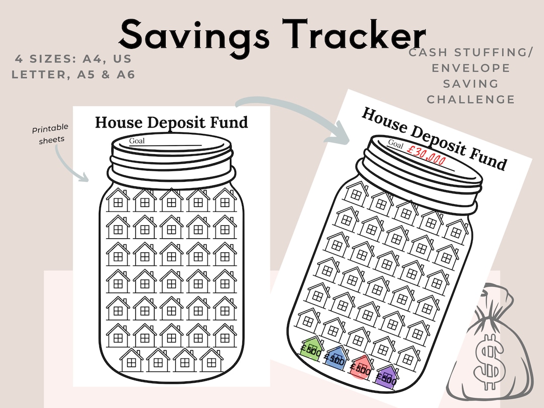 Printable Savings Fund Tracker, House Jar Design, for Emergency Funds ...