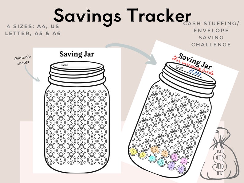 Printable Savings Tracker: Coins in Jar Design (PDF) - Etsy