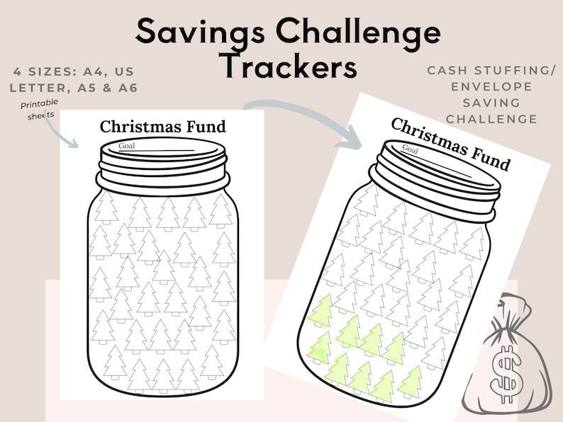 Printable Savings Fund Tracker, Christmas Tree Jar Design, for ...