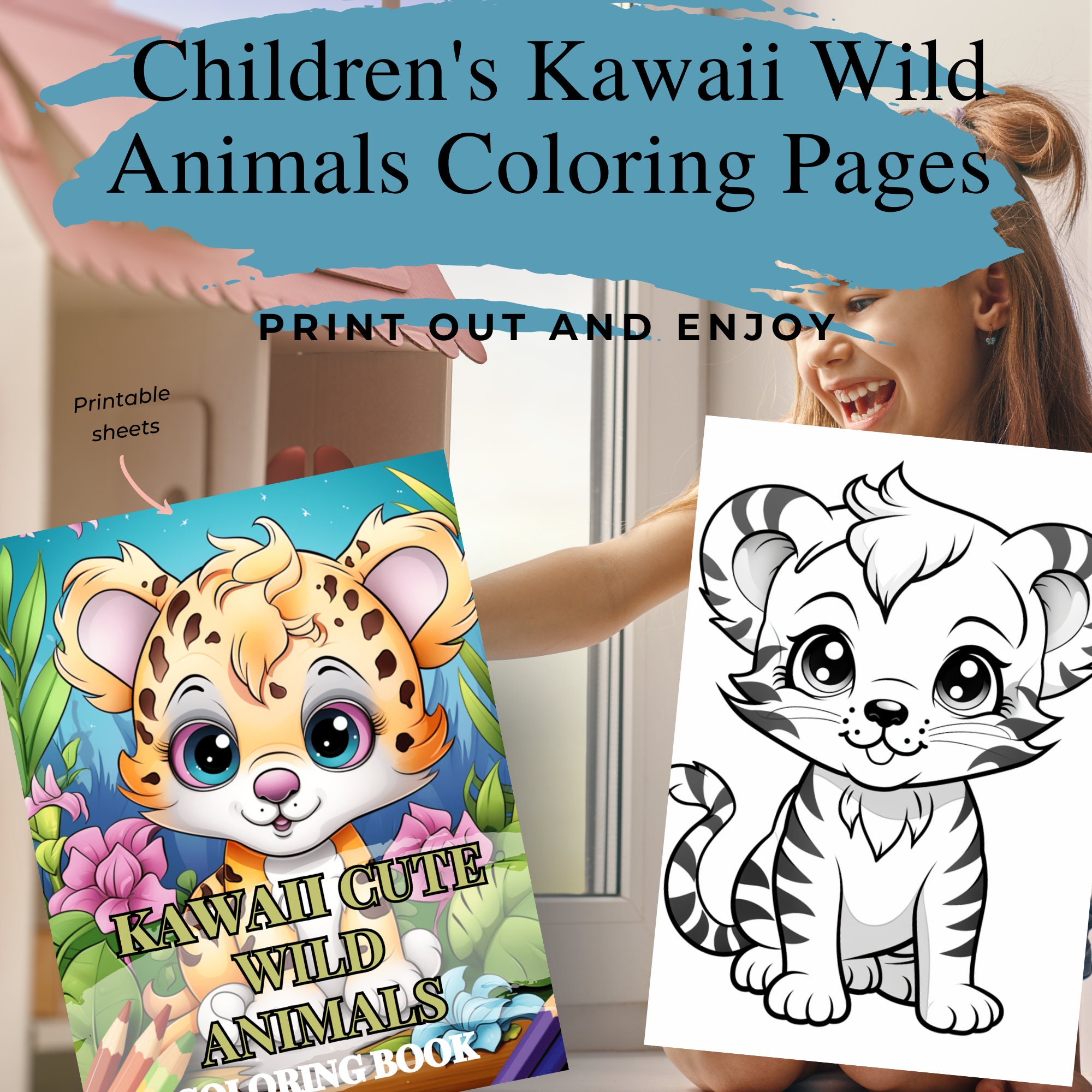 Kawaii Wild Animal Kingdom: Cute Drawing Coloring Book Pages With 52 ...