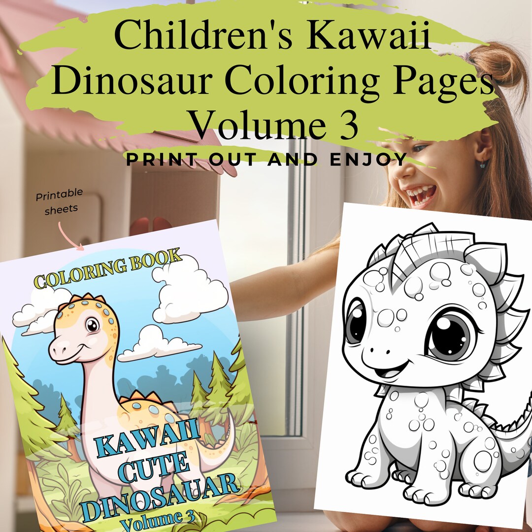Kawaii Cute Dinosaur Children's Coloring Book Pages Volume 3– Immersive ...