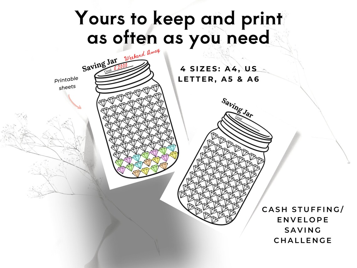 Printable Savings Fund Tracker, Diamonds in a Jar Design, for Emergency ...