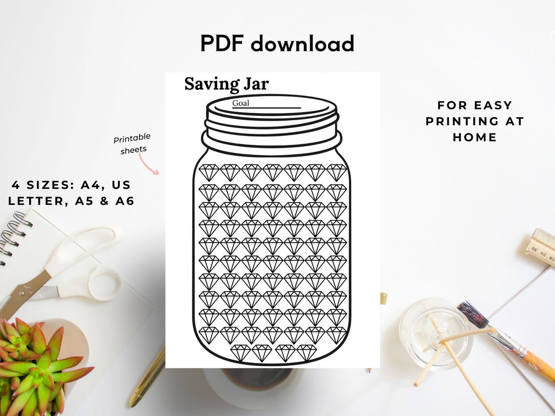 Printable Savings Fund Tracker, Diamonds in a Jar Design, for Emergency ...