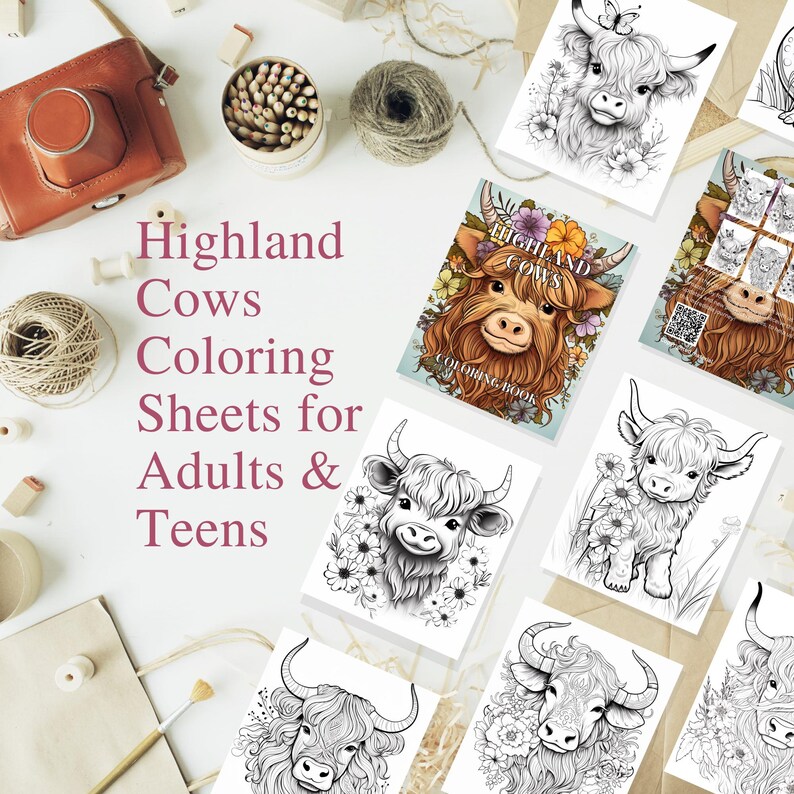 Charming Highland Cow Coloring Book: 36 Highland Cow Illustrations for ...
